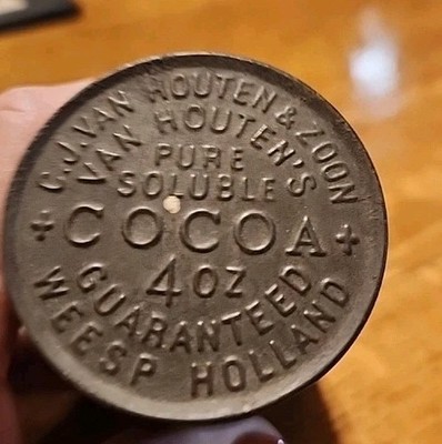 Van Houten & Zoon Cocoa Tin Can Pure Soluble 4oz Weesp Holland c.1890 ...