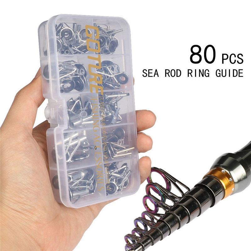 80pcs/lot Fishing Rod Guides Sets Tip Repair Kit DIY Building Rod Part ...