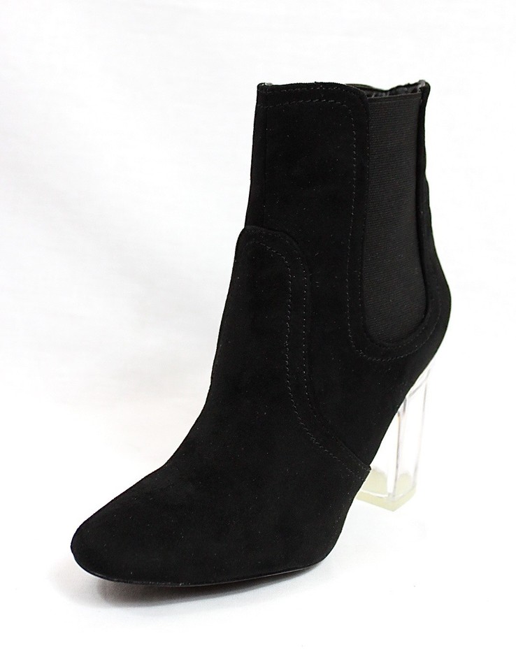 Round Toe Velvet Suede Clear Perspex Lucite Heel Ankle Women's Dress ...