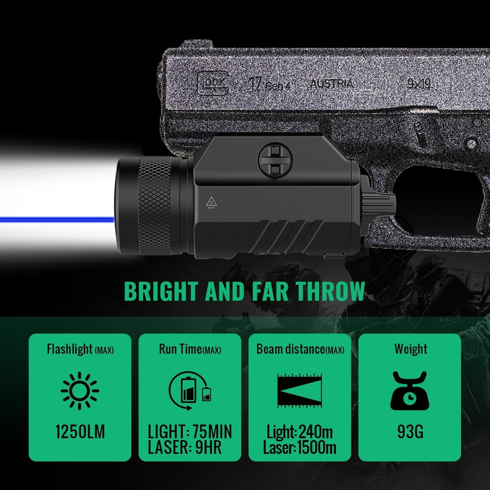 TOUGHSOUL 1200 Lumens Tactical Flashlight & Blue Beam Laser Sight ...