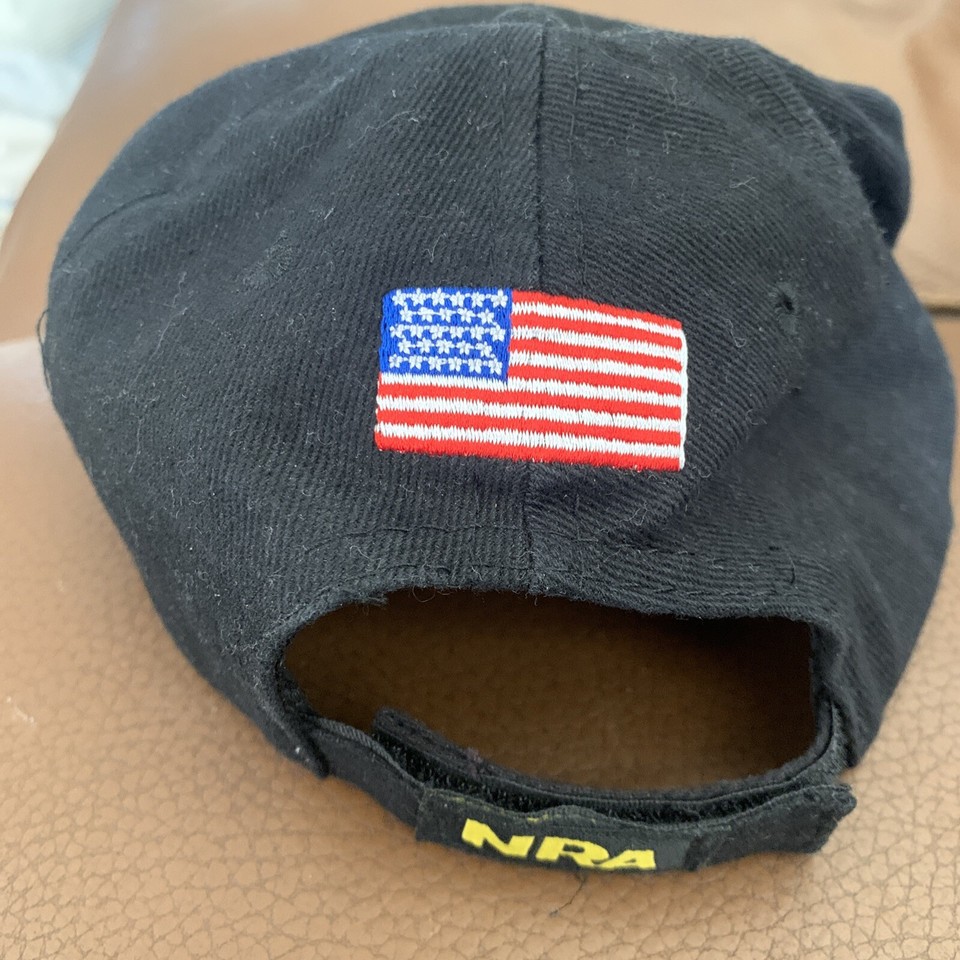 NRA Black Ball Cap / Hat With Gold Lettering American Flag, Adjustable ...
