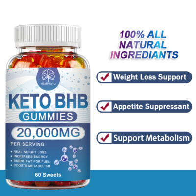 Keto BHB Gummies 2000MG Apple Cider Vinegar ACV Weight Loss Fat Burner ...
