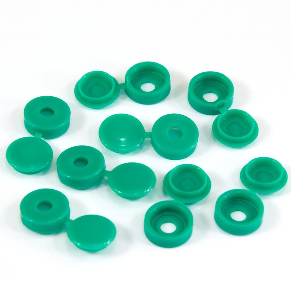 20 COLOUR SMALL PLASTIC HINGED SCREW FOLD OVER COVER CAPS 6g/8g Gauge ...