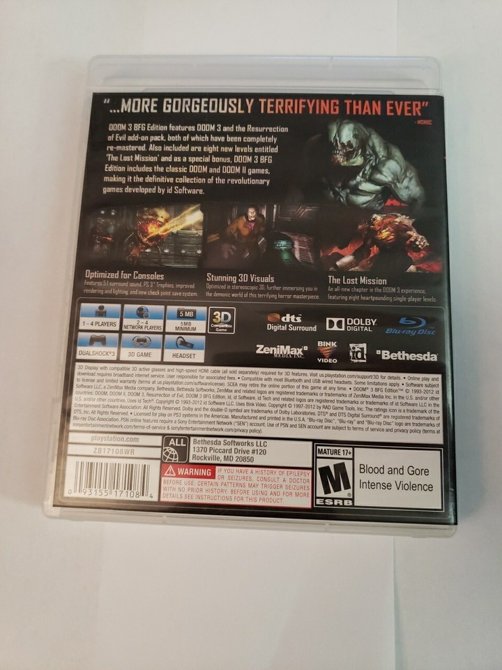 Doom 3: BFG Edition (Sony PlayStation 3 PS3) With Poster 93155171084 | eBay