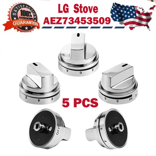 5 Packs AEZ73453509 Gas Stove Knob for LG Range Oven, Silver WITH Metal ...