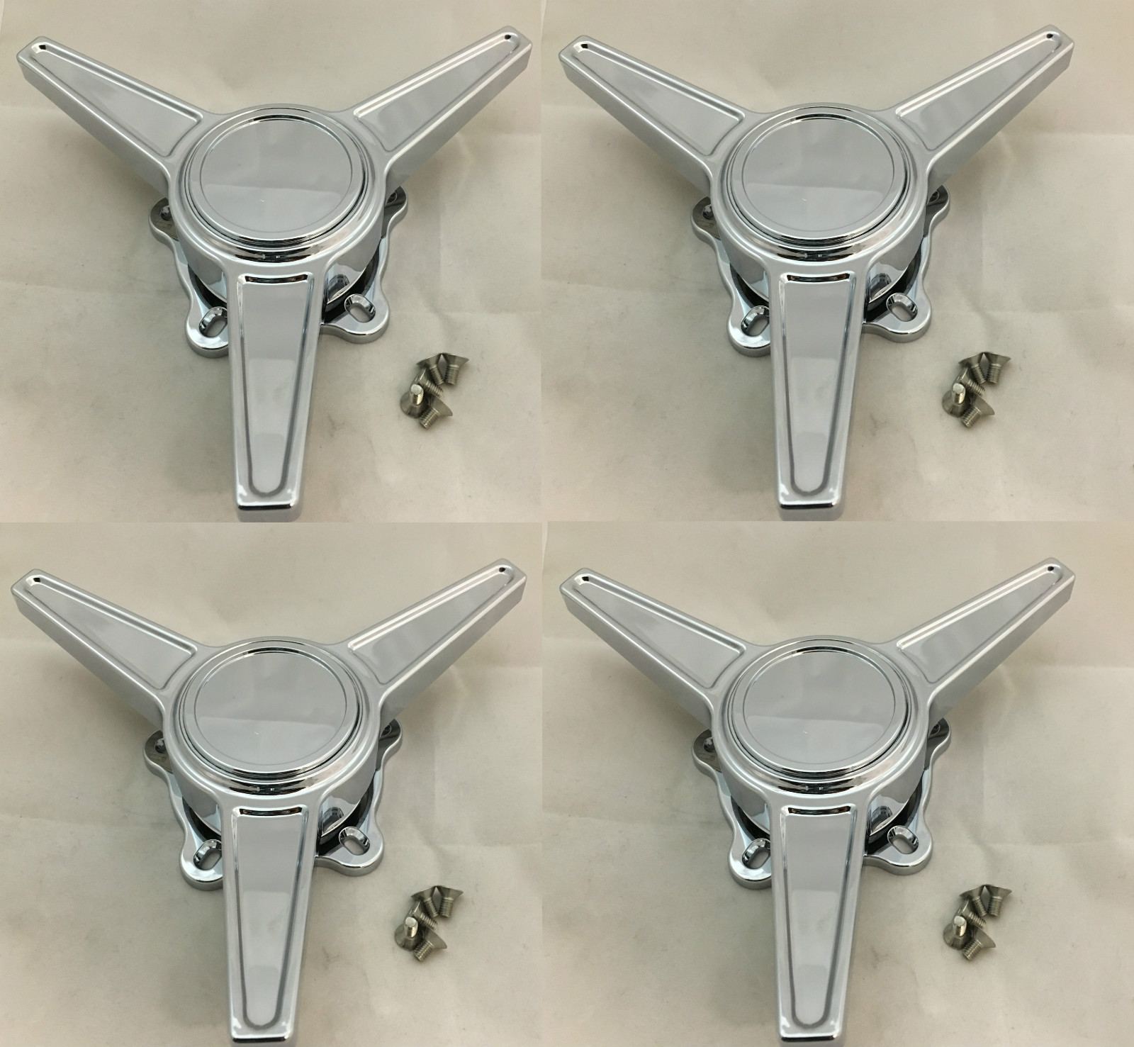 SET OF 4 SPINNER FITS U.S. MAGS WHEEL RIM CHROME CENTER CAPS TRIBAR ...