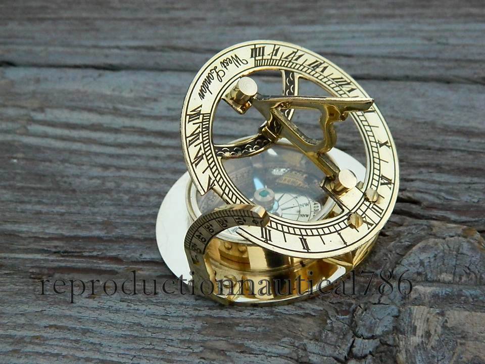 Solid Brass Navigation Sundial Compass Handmade Nautical Astrolabe ...