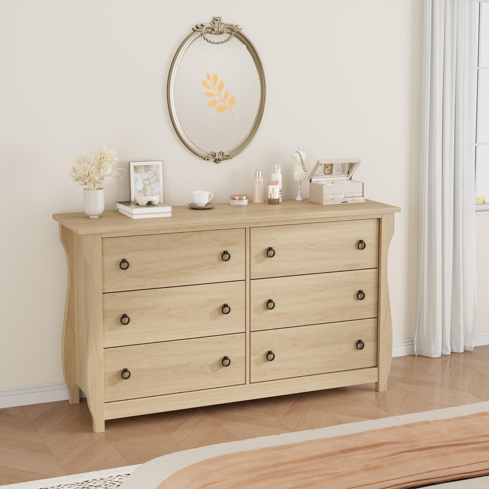 3/6/7 Drawers Dresser Wood Boho Storage Chests with Curved Legs for ...
