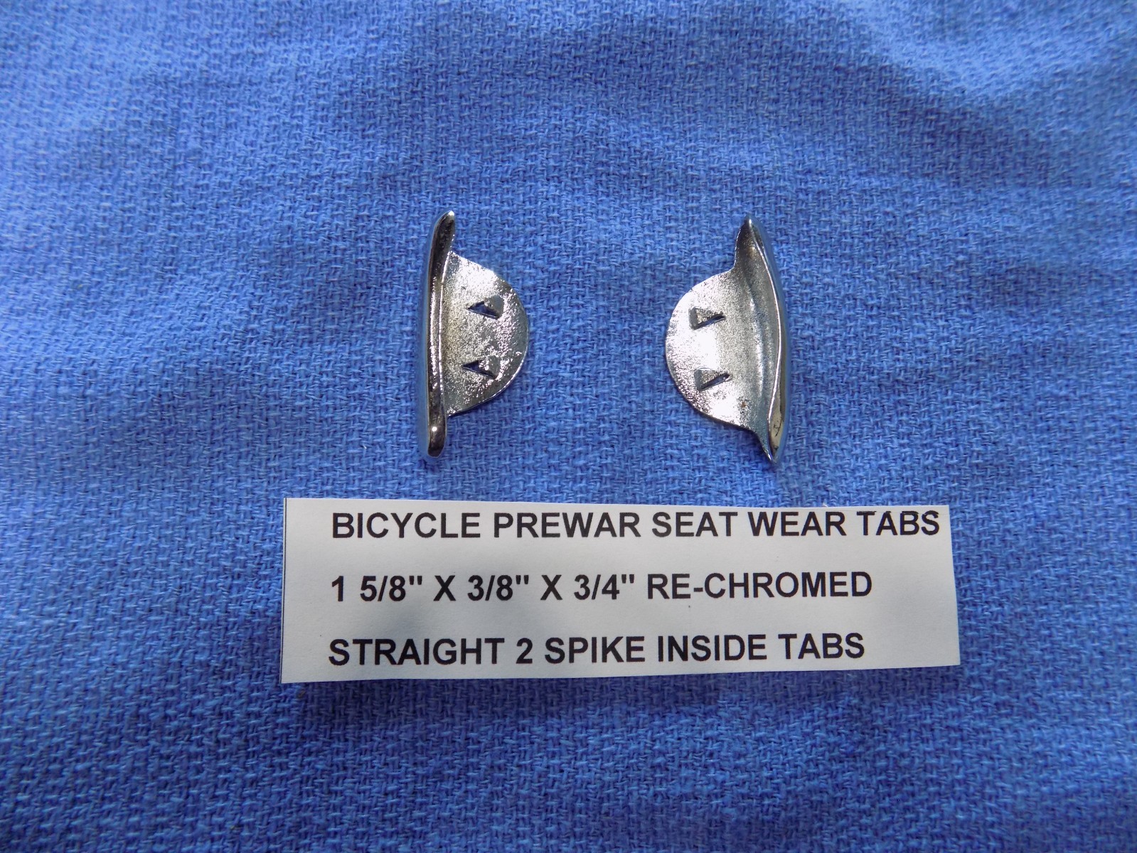 BICYCLE PREWAR SEAT WEAR TABS 1 5/8" X 3/8" X 3/4" SET OF 2 RE-CHROMED ...