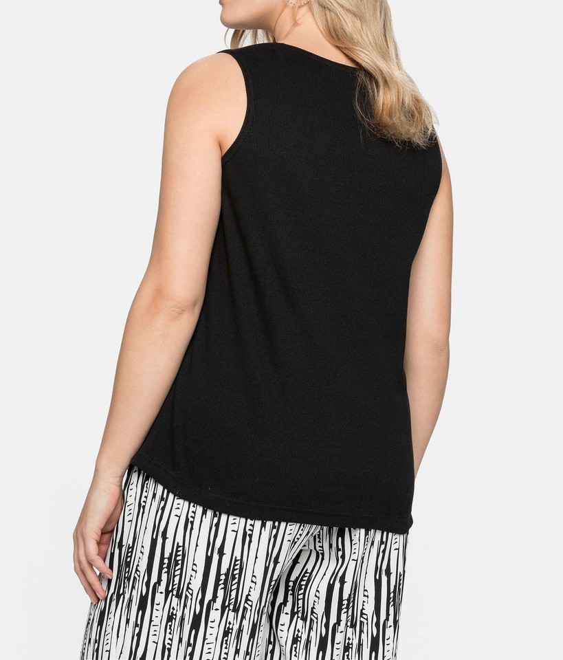 Sheego Damen Tanktop Oberteil Ärmellos Rundhals Jersey schwarz Gr. 40 ...