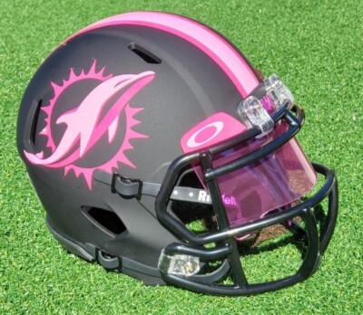 MIAMI DOLPHINS PINK LOGO BREAST CANCER BLACK MATTE FOOTBALL MINI HELMET ...