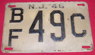 Antique 1946 New Jersey License Plate BF 49 C NJ Tag Old Vintage Auto ...