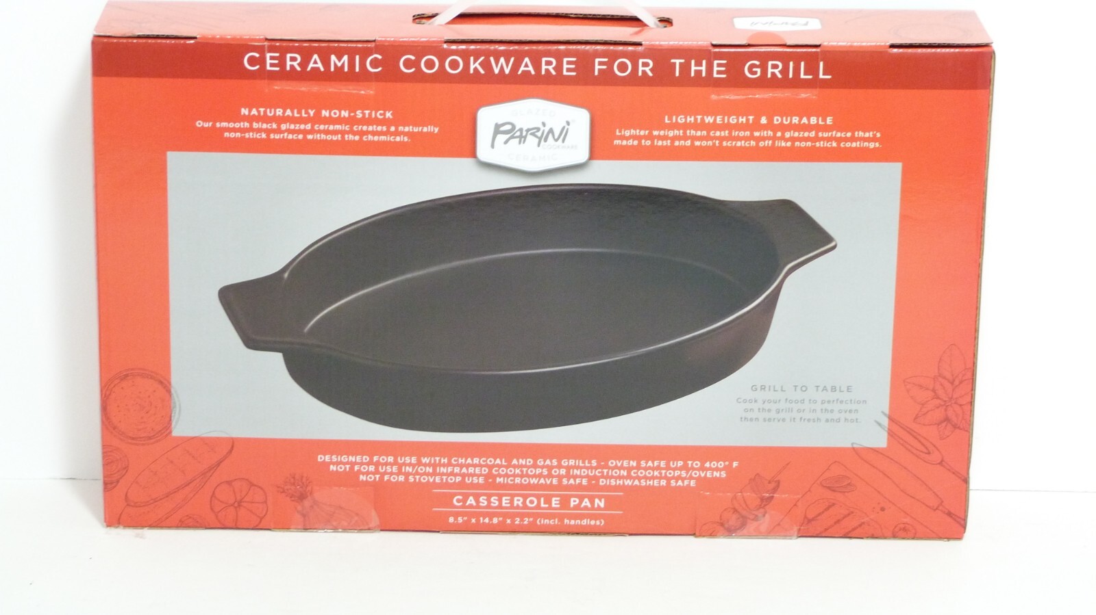 NIP NEW Parini Cookware Glazed Ceramic Cookware for the Grill Casserole ...