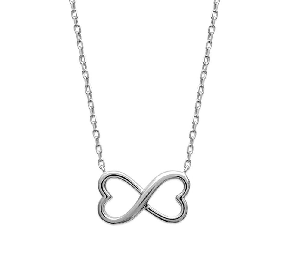 925/000 Rhodium Silver Necklace - Infinity Symbol And Heart Pendant ...