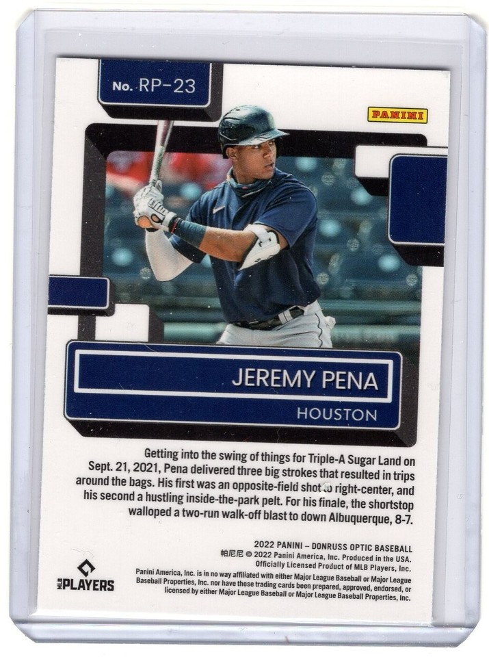 Jeremy Pena 2022 Panini Donruss Optic Baseball Rated Prospect RC #RP-23 ...