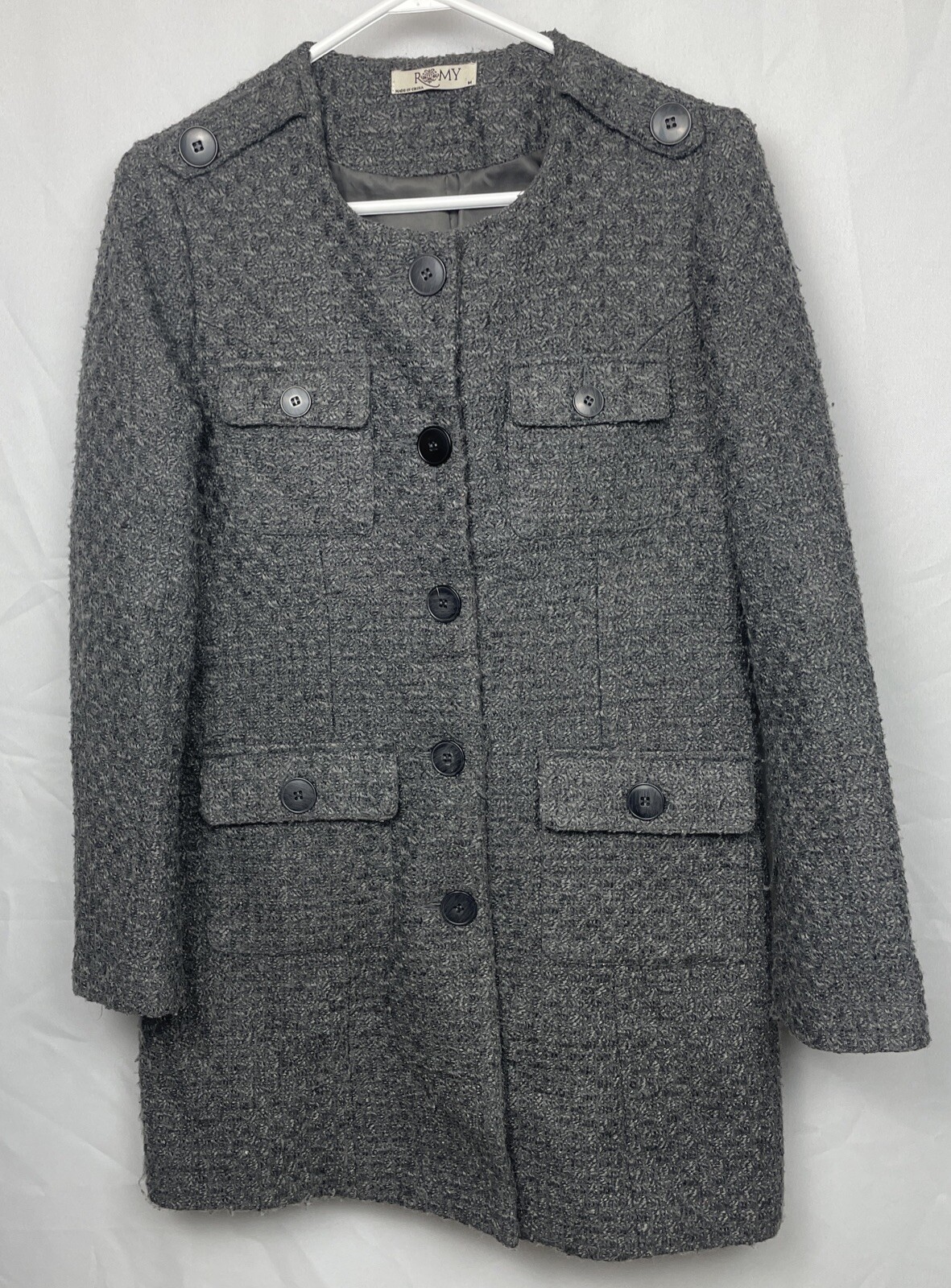 Romy Women’s Jacket Medium Woven Gray Toggle Button Closure Coat | eBay