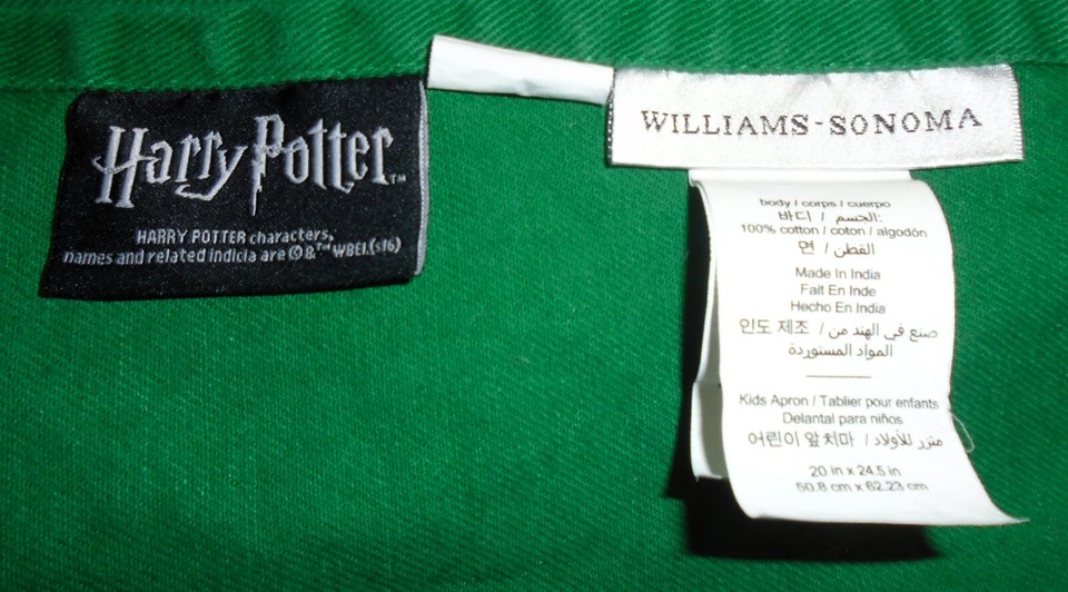 Williams Sonoma Kids Apron Slytherin, Harry Potter Green | eBay