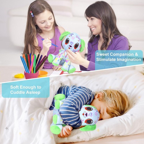 Coloring Plush Toy with 12 Washable Markers for Little Girls Doodle ...