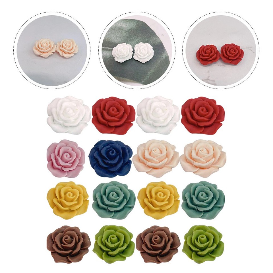 45 Pcs Colorful Resin Rose Flower Charms For Diy Craft Flowers Phone ...