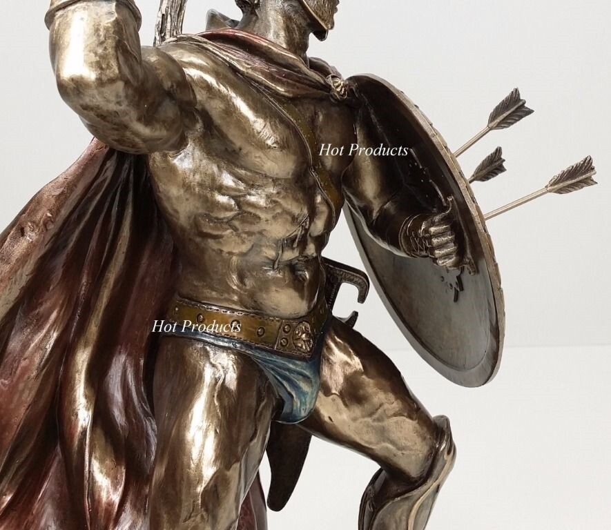 12.5" Leonidas Greek Spartan King Statue Spear Arrow In Shield Bronze ...