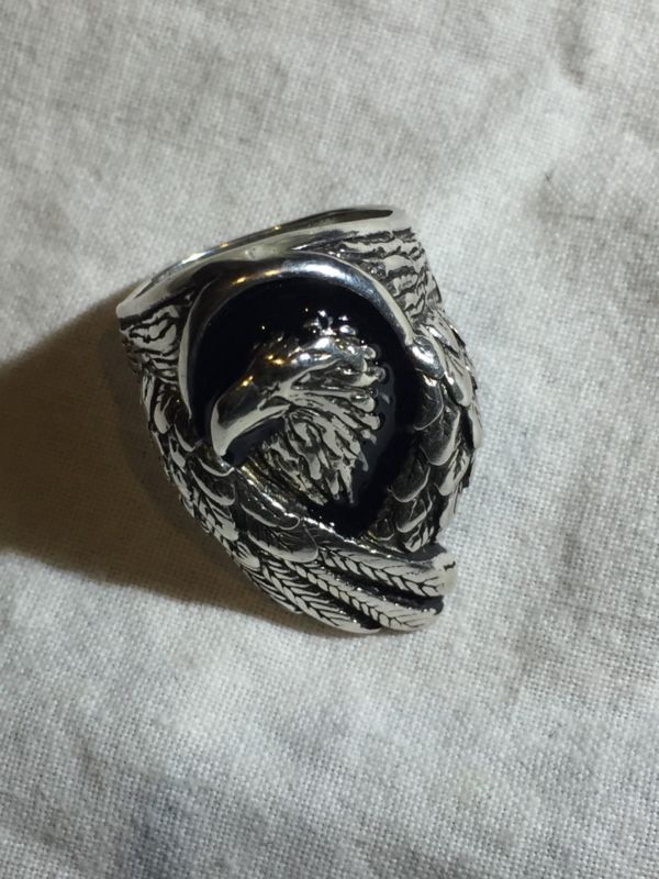 Vintage Men's Hawk Inlay Ring Size 12 Silver White Bronze | eBay