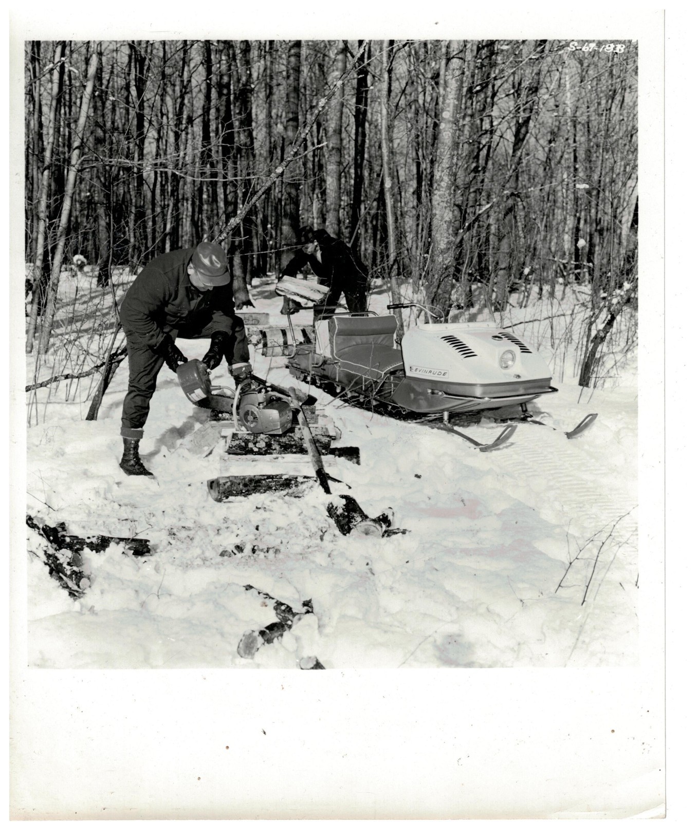 1960s Vintage B&W Publicity Photo Evinrude Skeeter Snowmobile wood ...