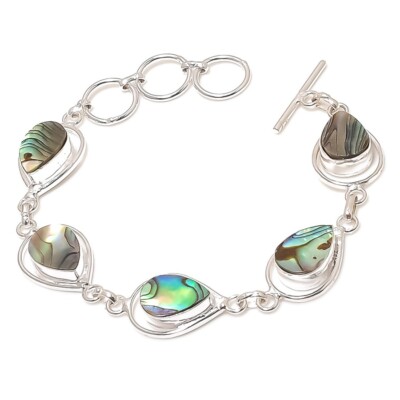 Abalone Shell Gemstone 925 Sterling Silver Handmade Jewelry Bracelet Sz ...