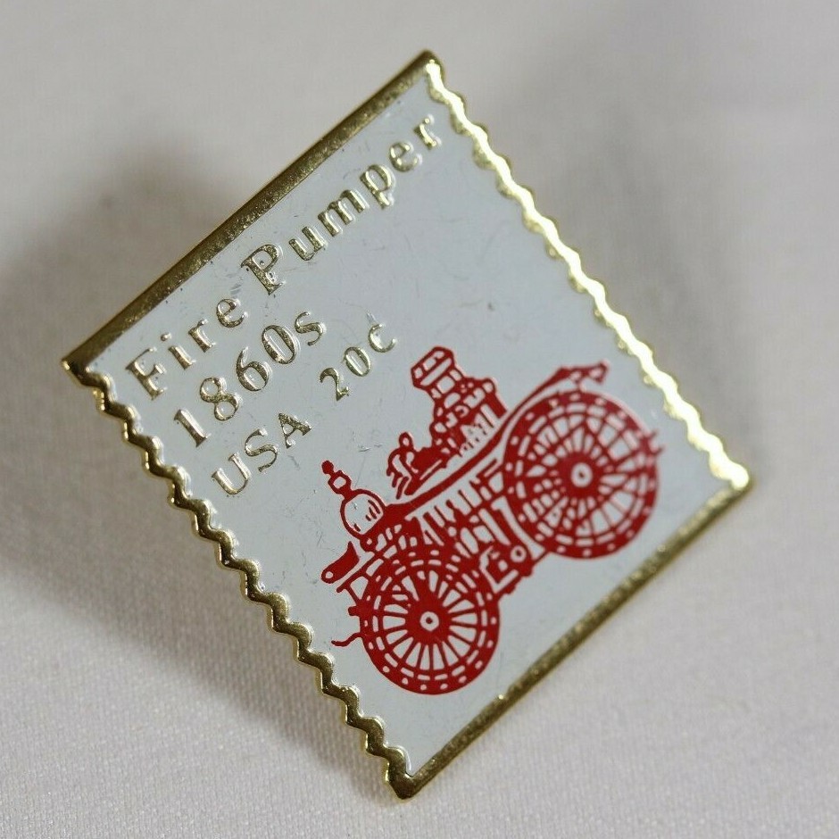 Vintage 1988 Fire Pumper 1860s 20c USA Postage Stamp Pin Fire Fighter ...