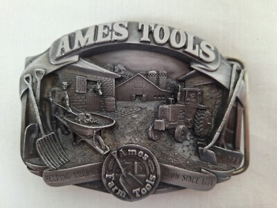 VTG 1989 Ames Tools Pewter Belt Buckle Helping Grow Limited Edition ...