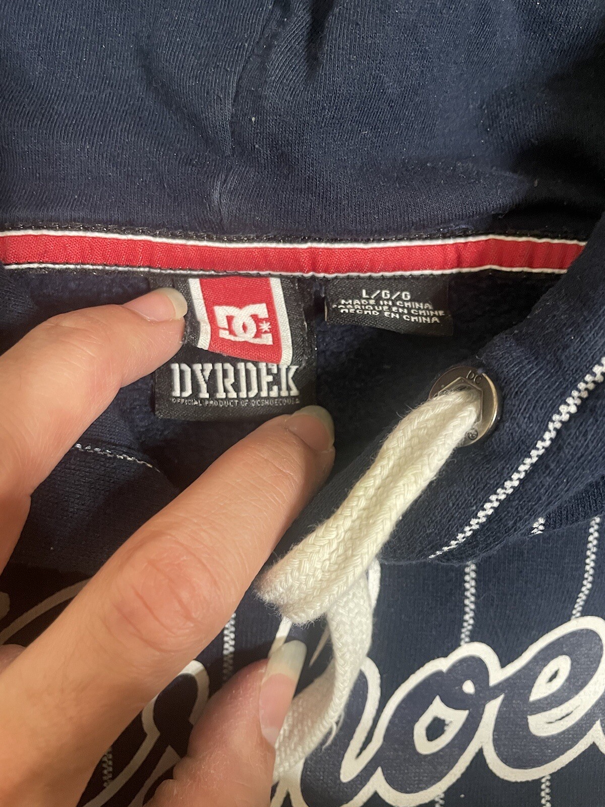 Dyrdek DC Shoe Co Hoodie Youth Size L Navy White striped Baseball Style ...