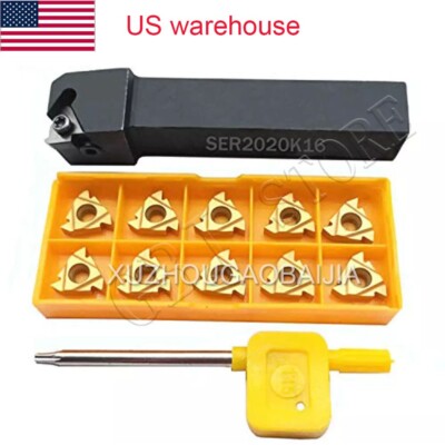 SER 2020K16 20mm CNC Lathe Threading Turning Tool Holder + 10pcs 3/8 ...