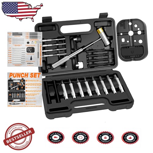 Heavy Duty Punch Tool Set w/ Organizer Box, Metal & Plastic Punches, 60 ...
