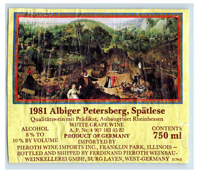 1960's-80's Albinger Petersberg Spatlese White Grape Wine German Wine ...