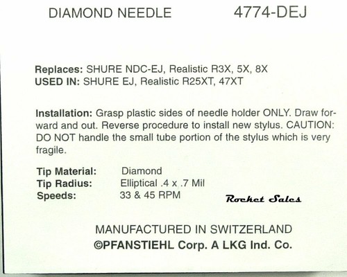 Phonograph Needle Shure NDC-EJ 3X 5X 8X R25XT R47XT R47ED RS3T RS3X ...
