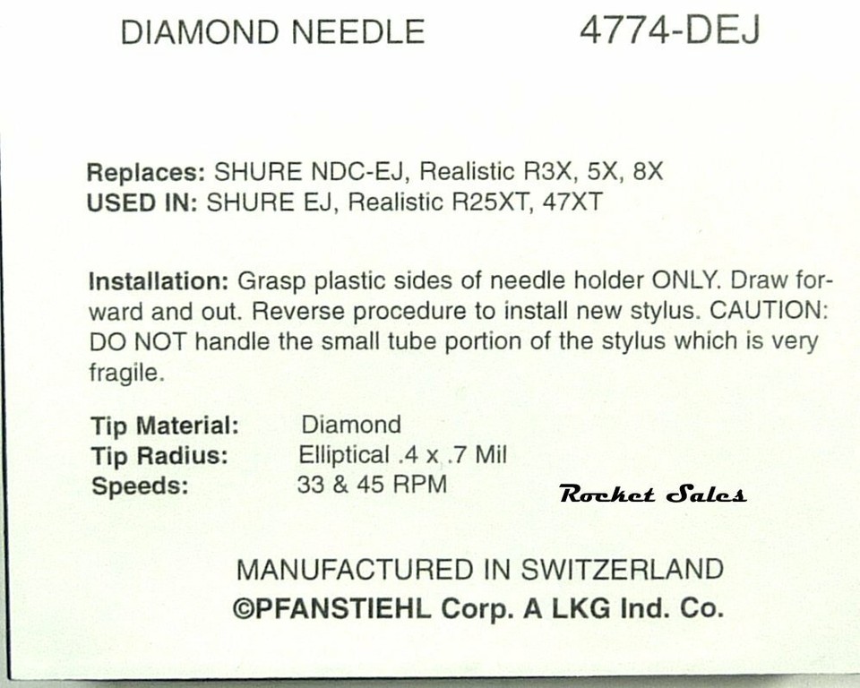 Phonograph Needle Shure NDC-EJ 3X 5X 8X R25XT R47XT R47ED RS3T RS3X ...