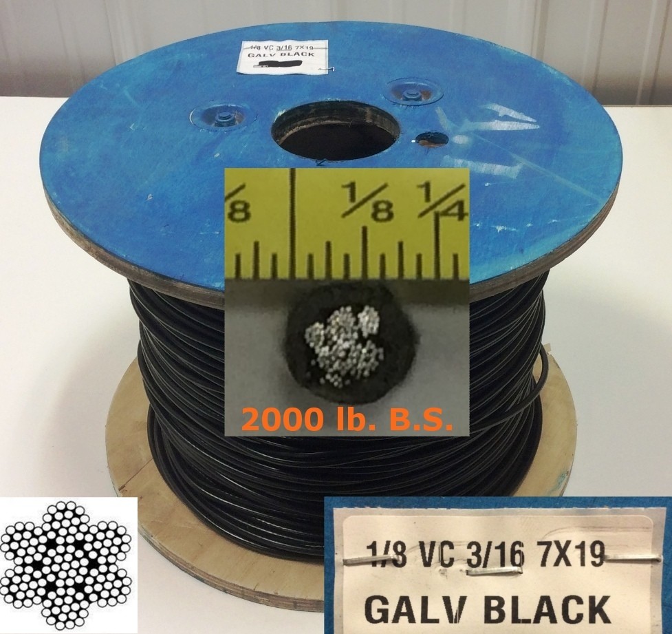 Vinyl Coated Steel Aircraft Cable Wire Rope 10 ft 1/8" VC 3/16" 7x19 ...