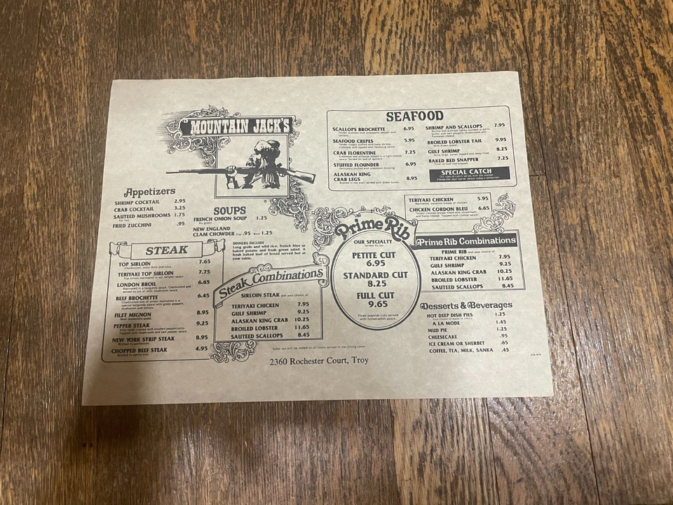 Mountain Jack's Restaurant Menu Troy Michigan MI 1970's Vintage | eBay