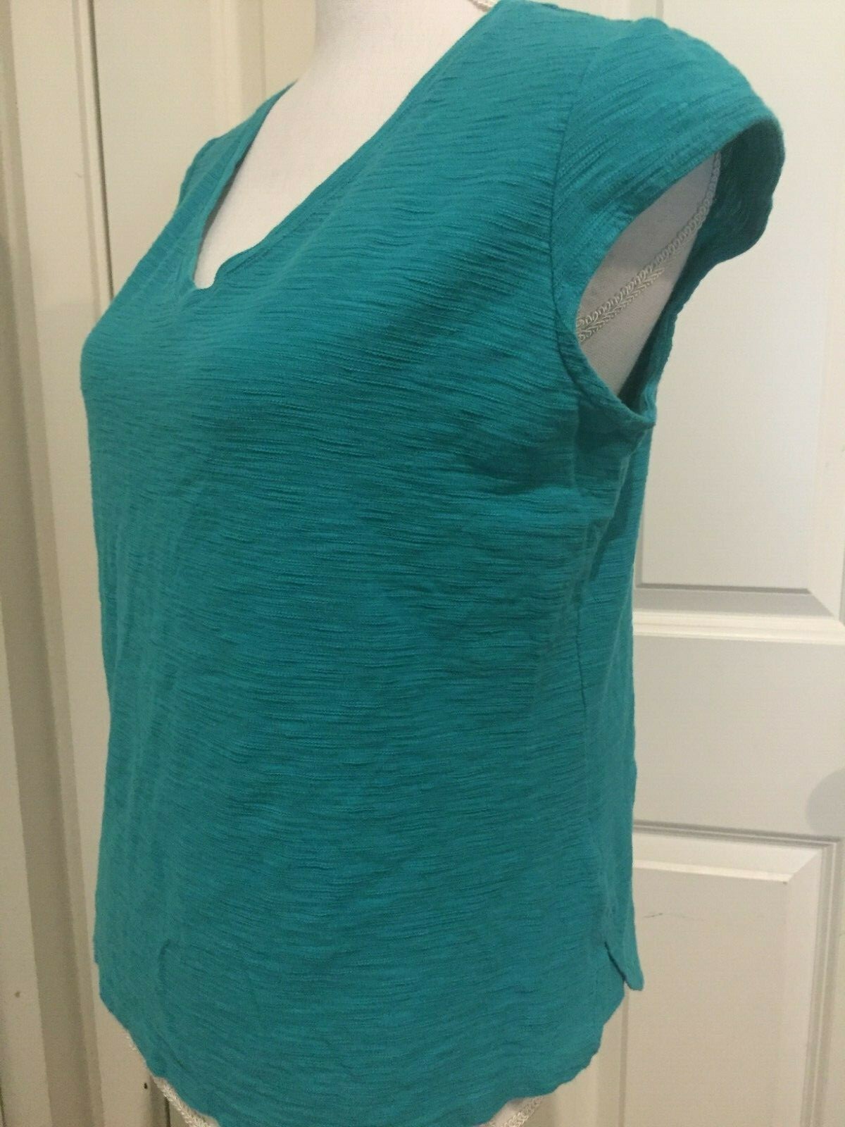 Liz Claiborne Women's Green Cap Sleeve V-Neck 100% Cotton Blouse Size ...