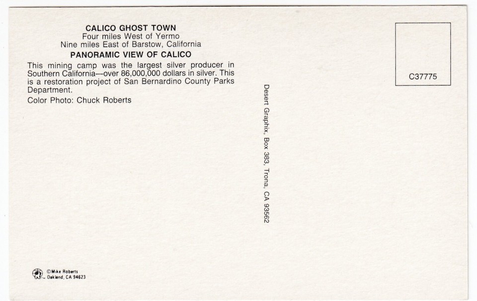 Calico Ghost Town, Panoramic Aerial View, Barstow Yermo California ...