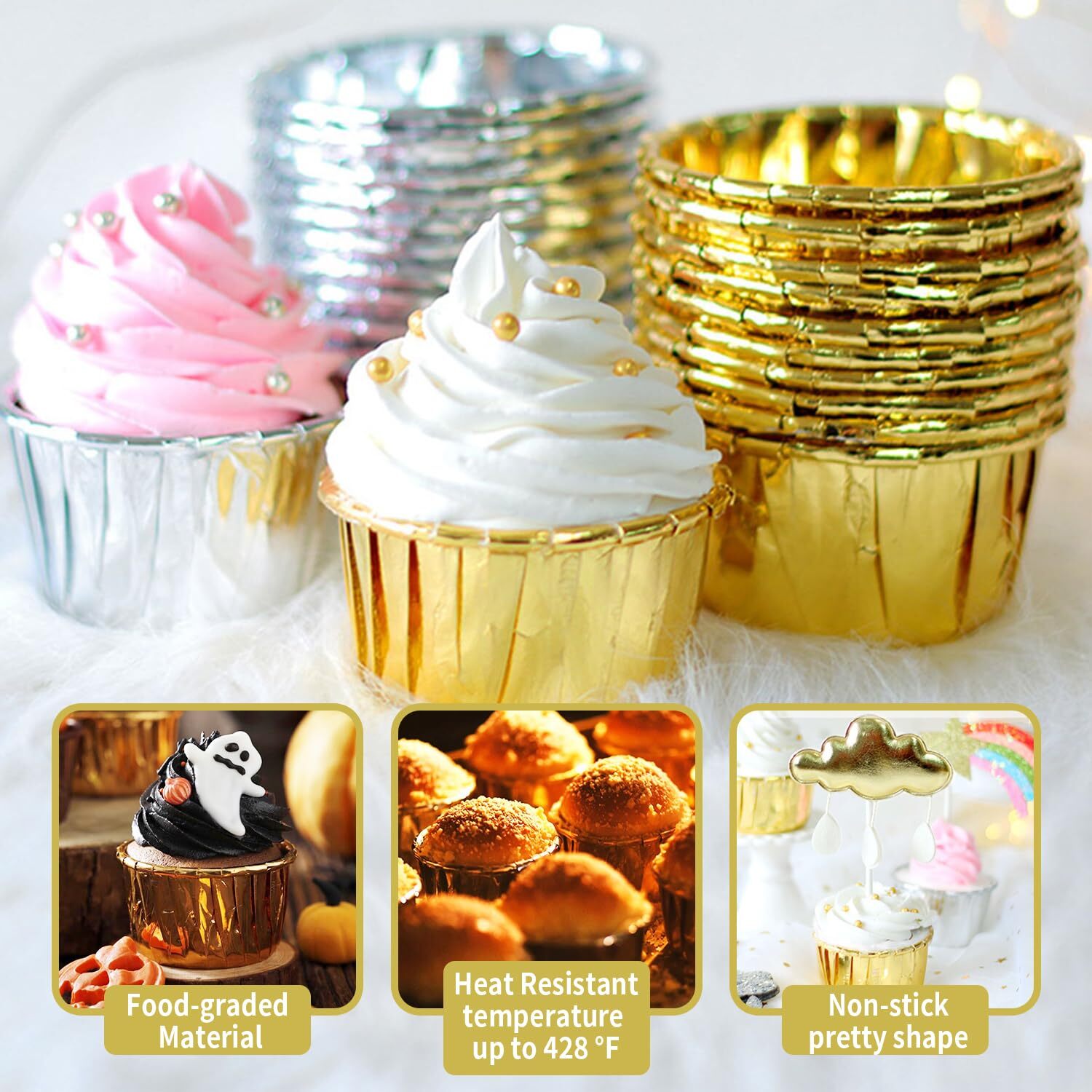 Silver Foil Metallic Paper Baing Cups Muffin Cups Cupcae Liners 50count ...