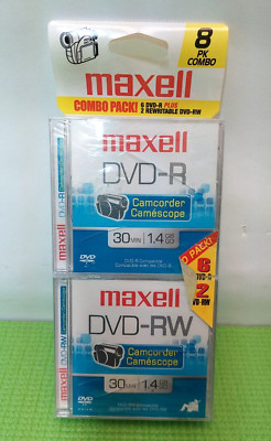 Maxell 6 DVD-R Plus 2 DVD RW Combo 8 Pack Camcorder NEW SEALED | eBay
