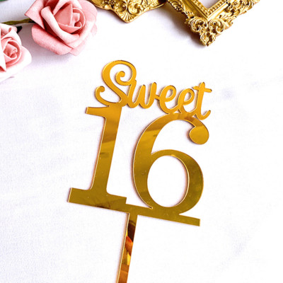 Sweet 16 Birthday Cake Topper,Sixteen 16th Birthday Gold Mirror Acrylic ...
