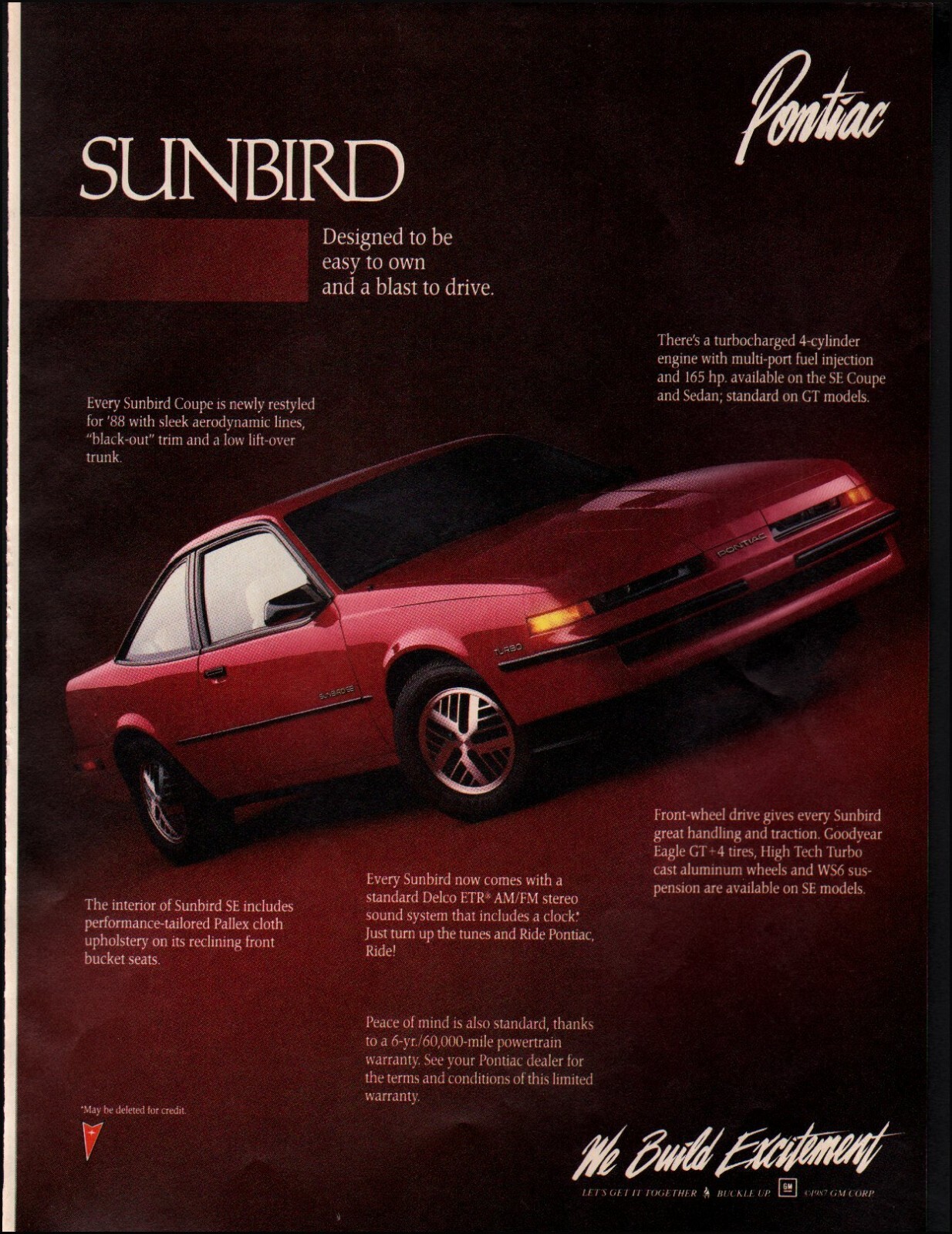 Vintage ad Pontiac Sunbird retro Car Auto Vehicle Red Photo 01/11/23 | eBay