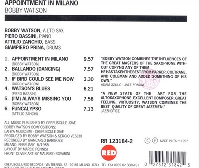 BOBBY WATSON APPOINTMENT IN MILANO NEW CD 27312318425| eBay