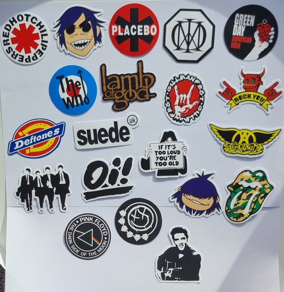 20 x ROCK MUSIC STICKERS Metal Punk Bands Guitar Decal Bomb Skateboard ...