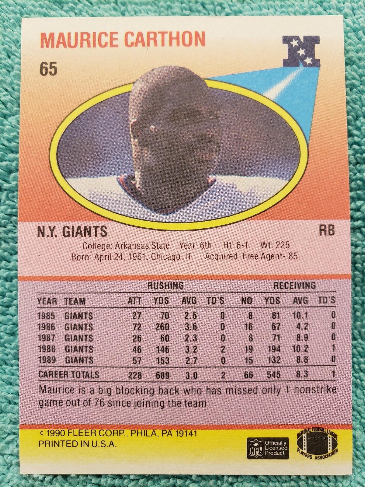 1990 Fleer - #65 Maurice Carthon for sale online | eBay