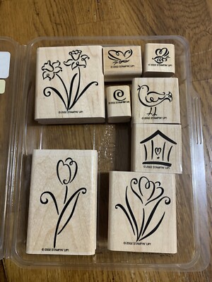 2002 Stampin Up Simply Spring Set Of 8 Wood Mounted Retired | eBay