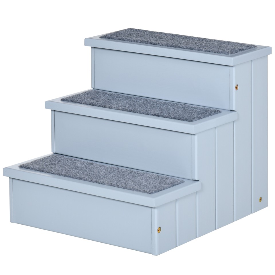 PawHut 3 Step Wooden Dog Steps Pet Stairs Cat Ladder for Bed with ...