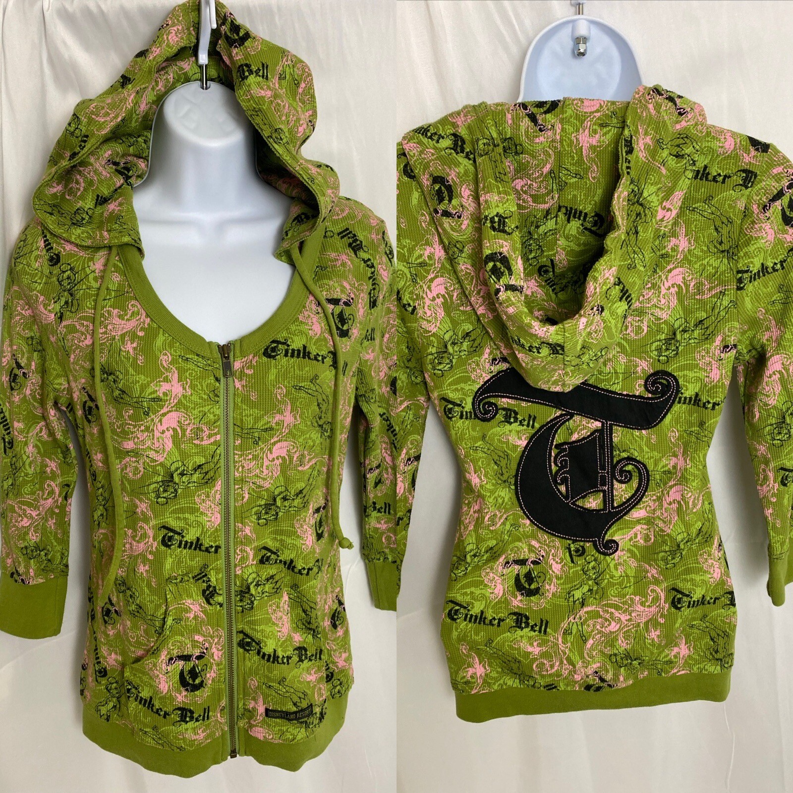 Disneyland Resort Green Pink Tinker Bell Hoodie 3/4 S… - Gem
