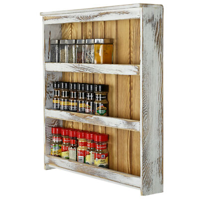 3 Tier White and Brown Wood Kitchen Wall Mounted Spice Rack Hanging ...